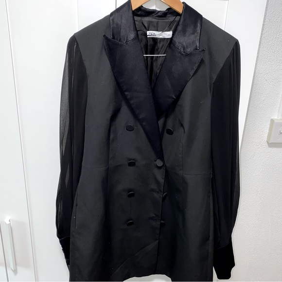 Zara | Dresses | Zara Blazer Dress With Transparent Mesh Sleeves | Poshmark